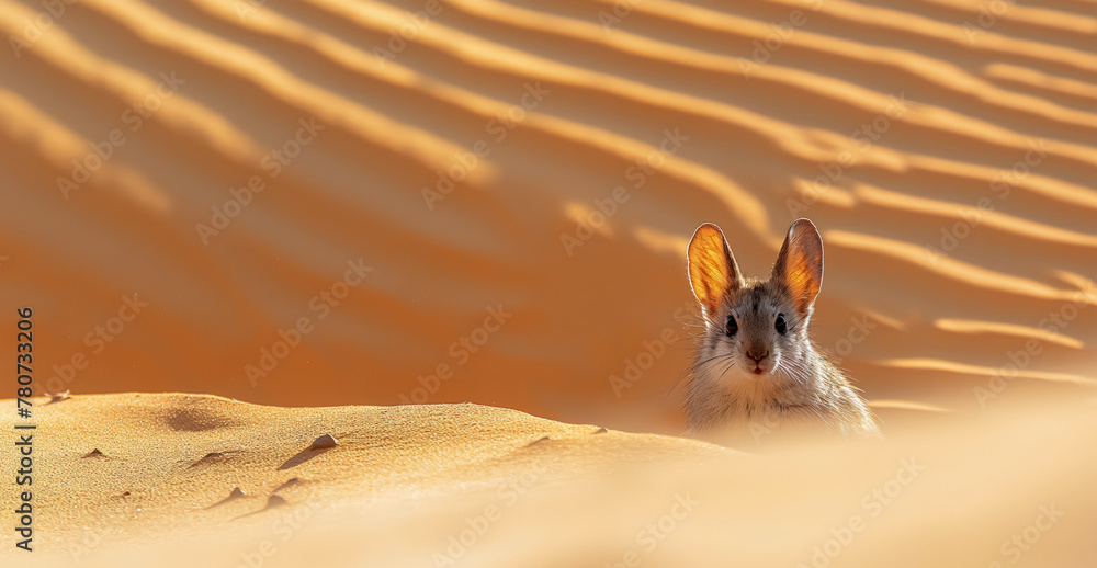 banner with a kangaroo mouse among the endless expanses of desert sand ...