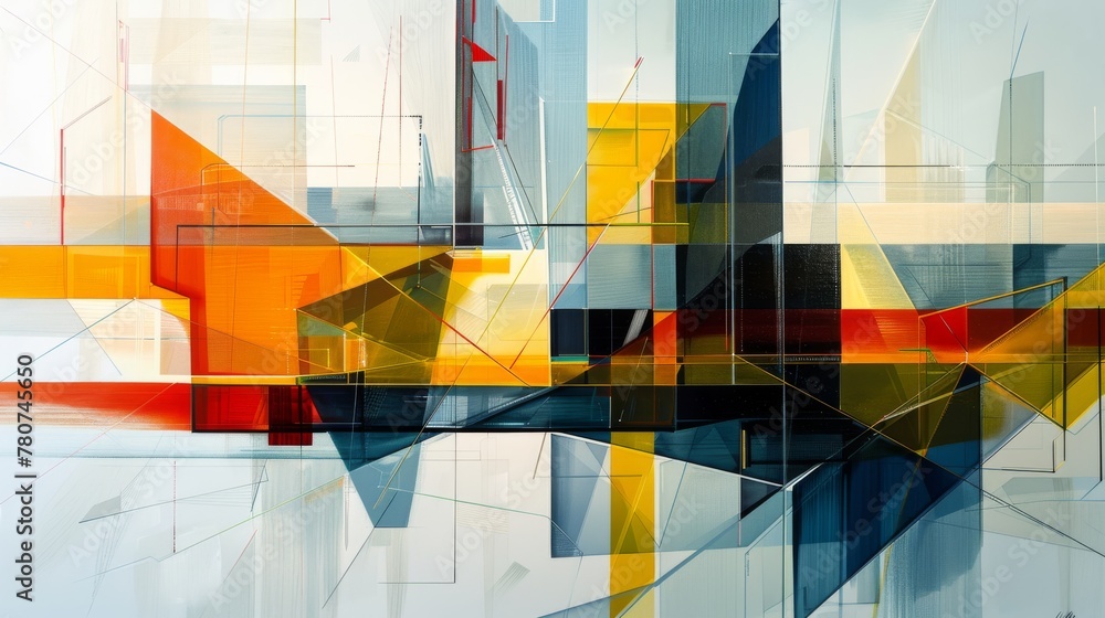 Abstract geometric painting with a dynamic composition of rectangles ...