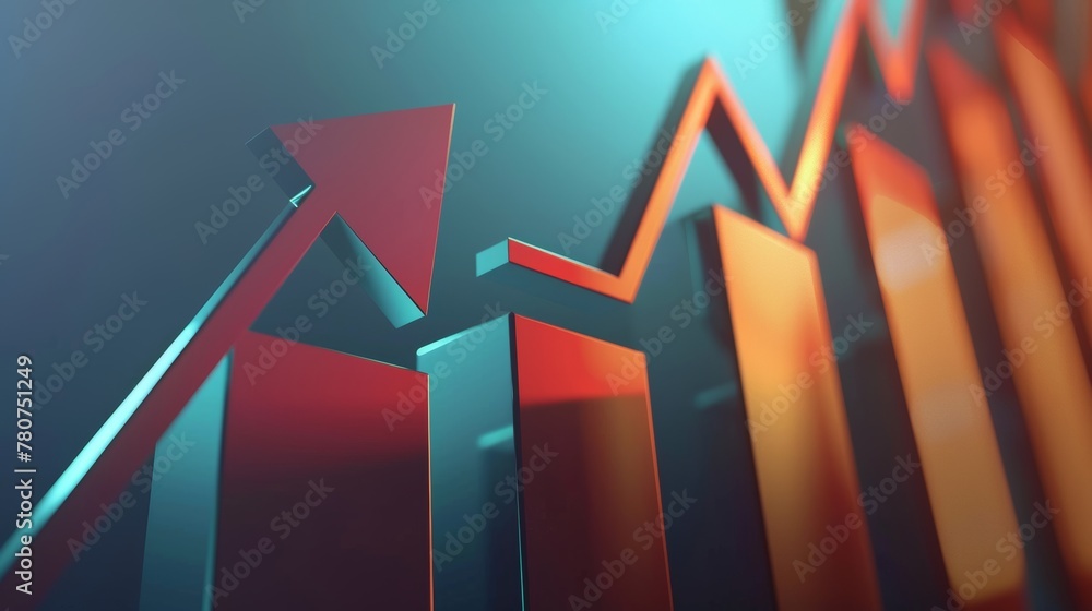 Animated 3D investment growth chart, arrow trending up for compelling ...