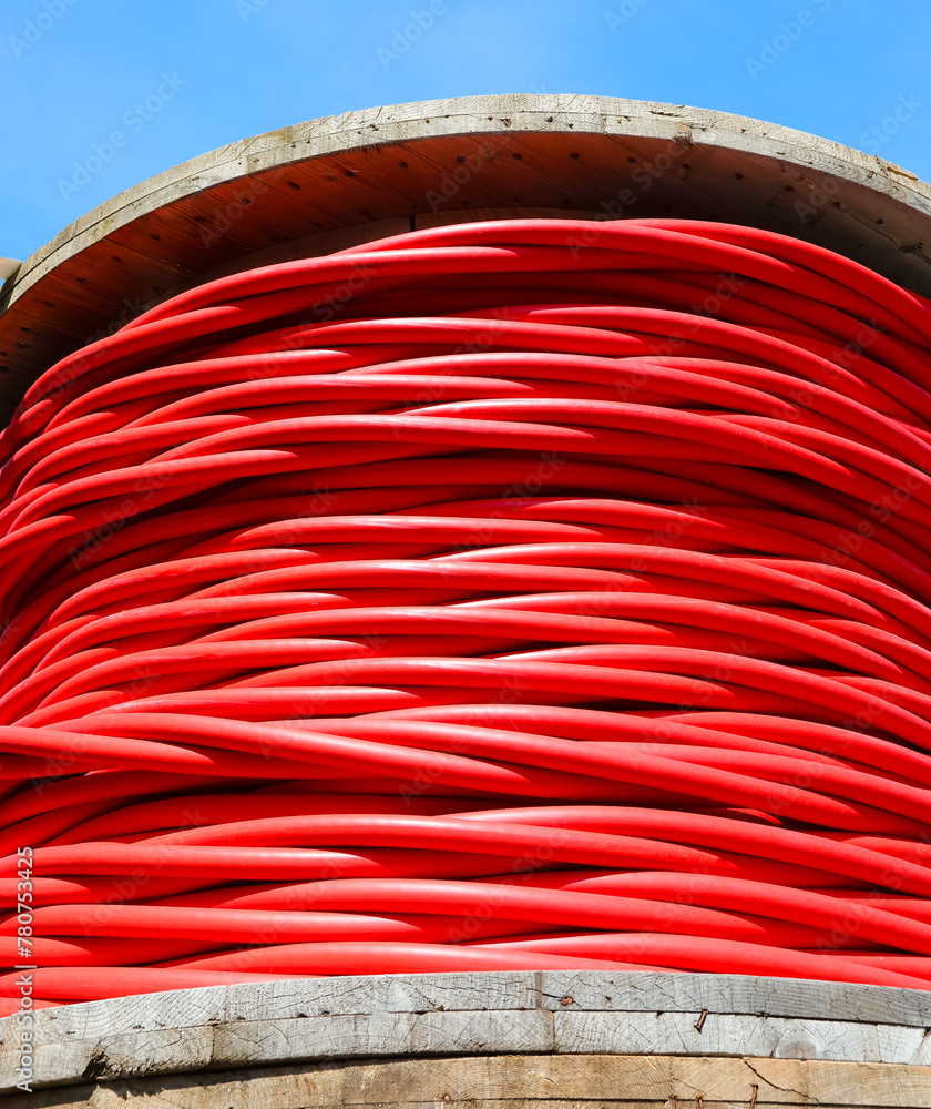 red high voltage electrical cable reel for transporting electricity ...