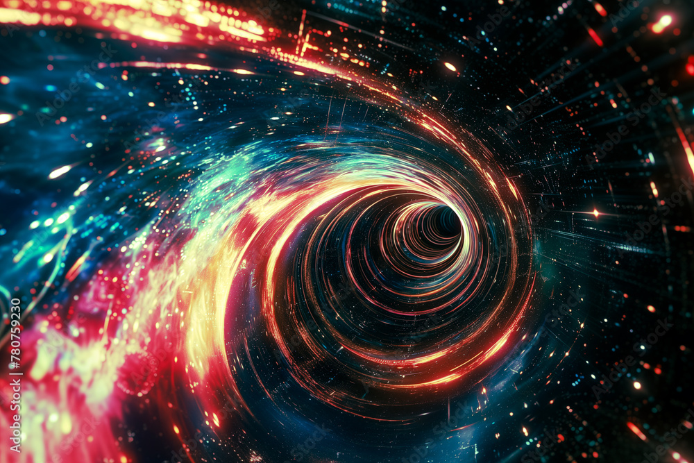 Colorful quantum wormhole appears as a shimmering portal, its surface ...