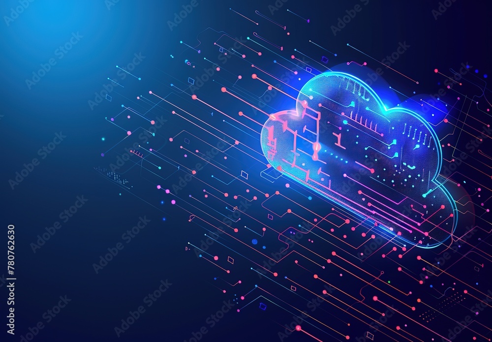 Futuristic cloud computing concept: neon lights and diagrams depicting ...