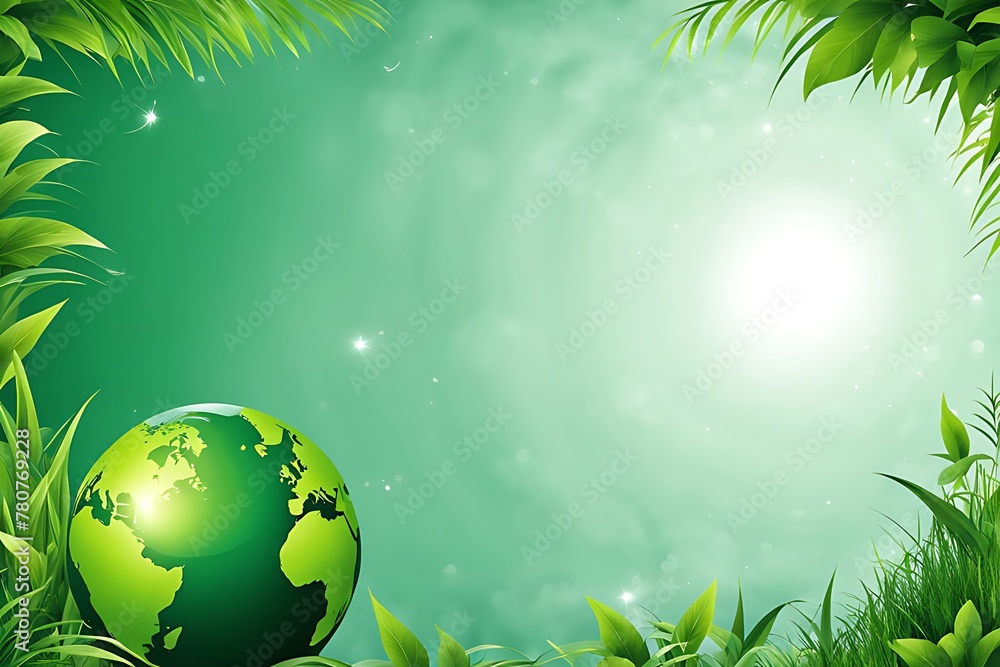 Planet on green background background on ecology theme with space for ...