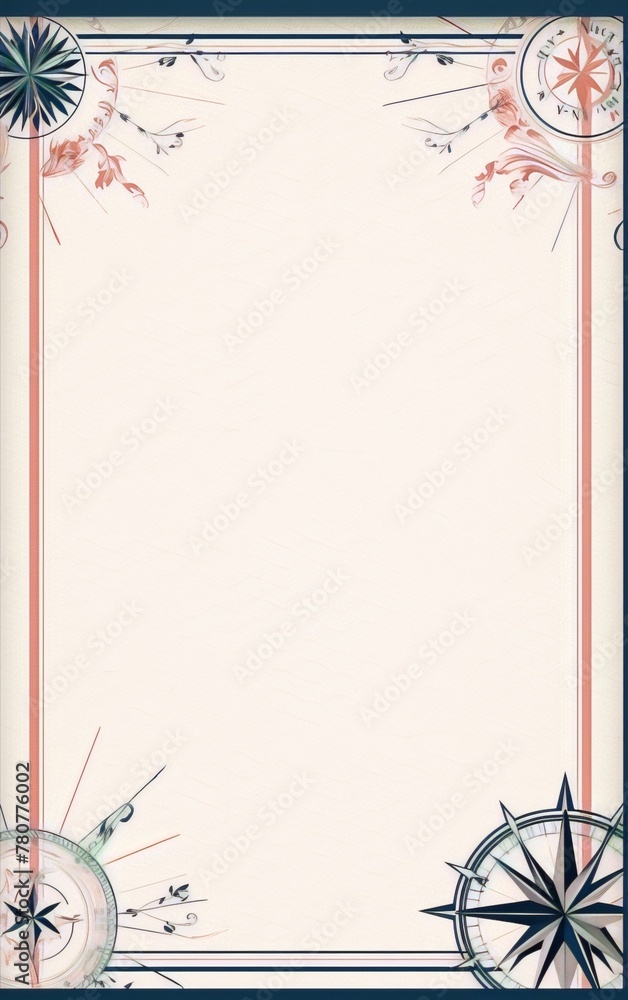 Vintage nautical certificate with a compass, marine flora and fauna ...