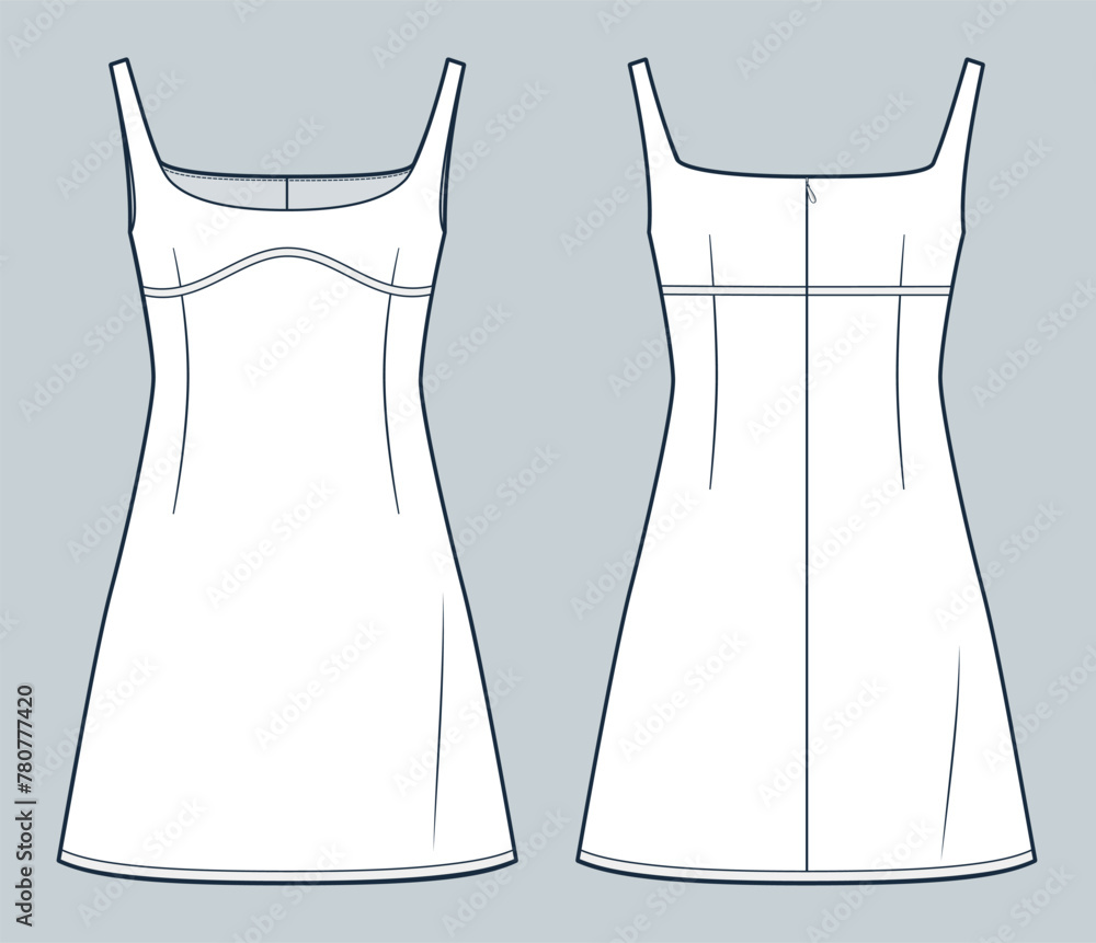 Mini Dress technical fashion illustration. A-Line Dress fashion flat ...