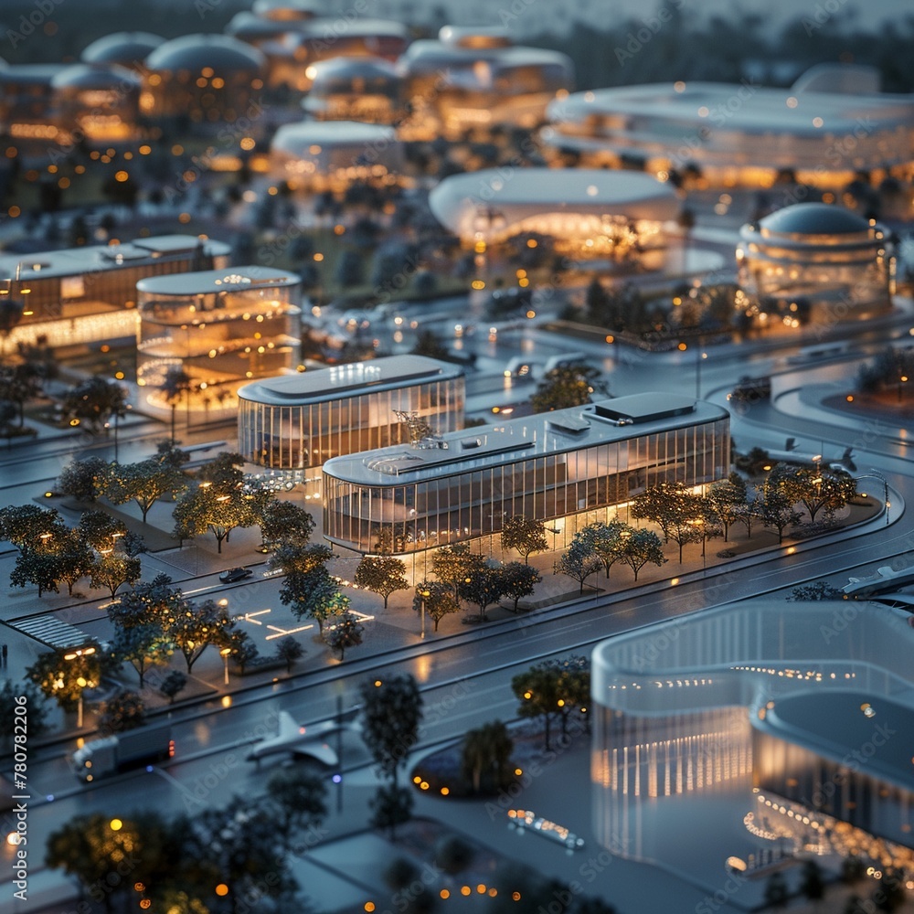 Futuristic tech park, integrating cloud computing with industrial ...