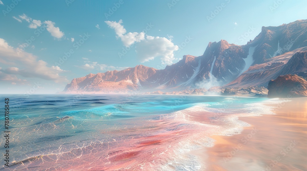 On the beach blowing sea breeze, overlooking the crystal clear sea ...