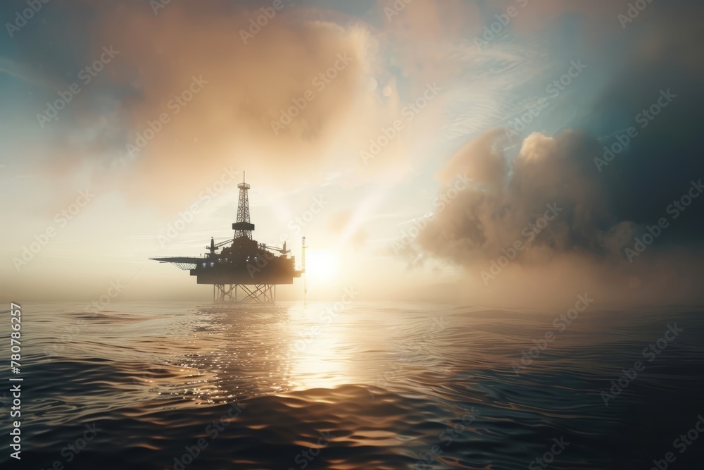 Offshore platform, oil and gas production in ocean or sea, gas and oil ...