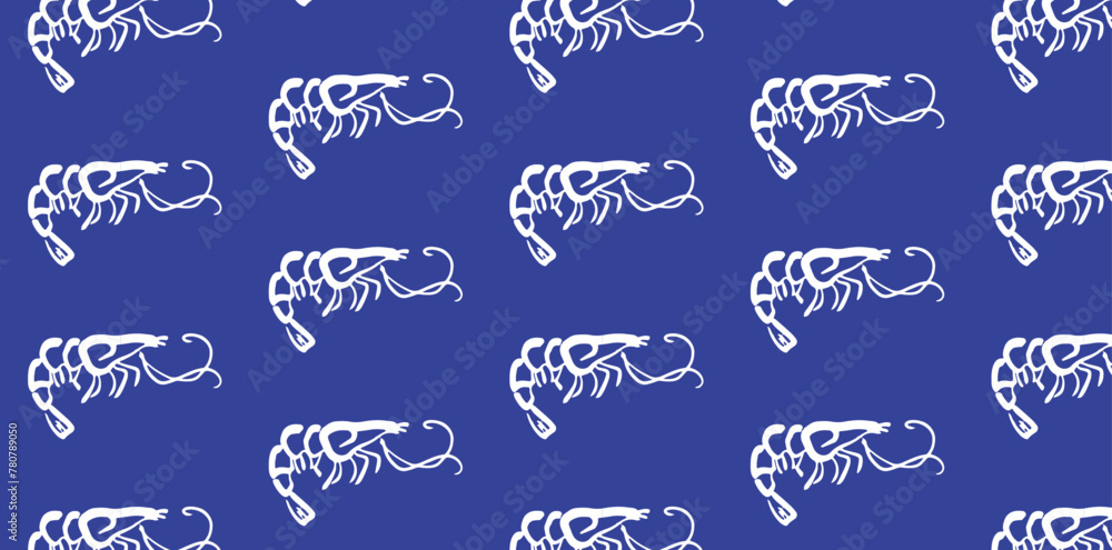 Shrimp hand drawn seamless pattern on blue background. Design for ...