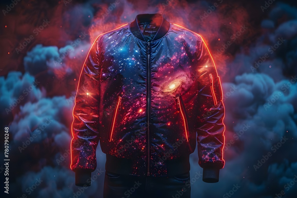 Space-themed black bomber jacket mockup for fashion display. Concept ...