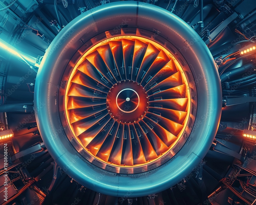 Zoom in on the inner workings of a jet engine, highlighting the ...