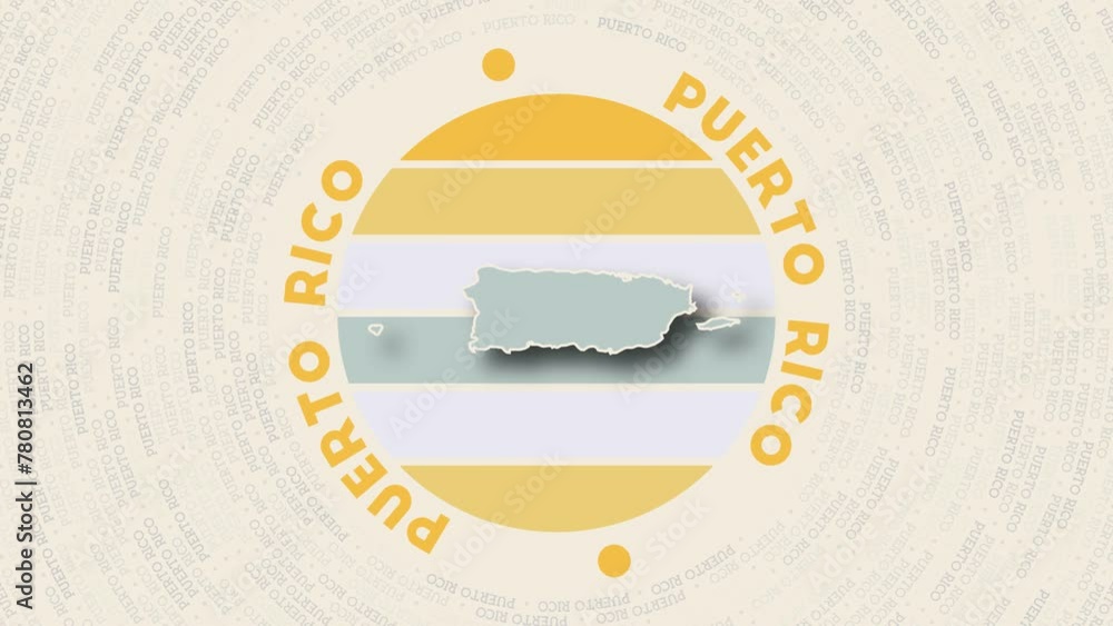 Puerto Rico logo intro. Badge with the circular name and map of country. Attractive Puerto Rico ...