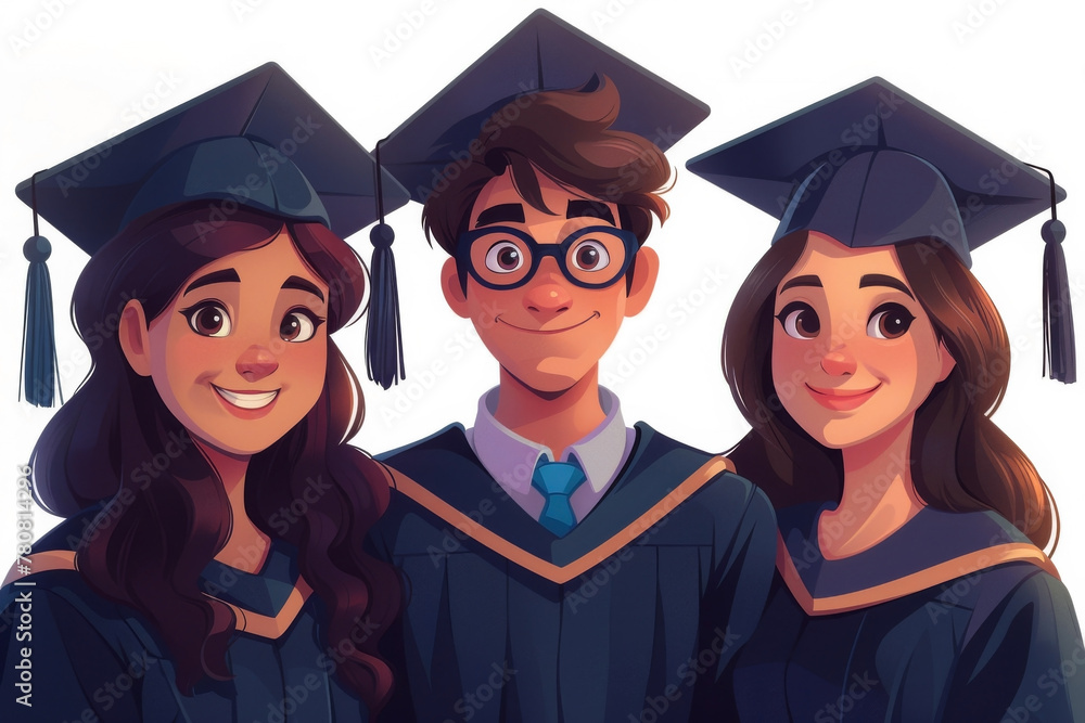 Happy graduate students on graduation ceremony. Joyful boy and girls in ...