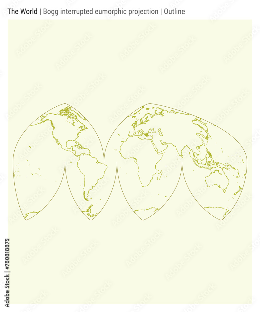 World Map. Bogg interrupted eumorphic projection. Outline style. High ...