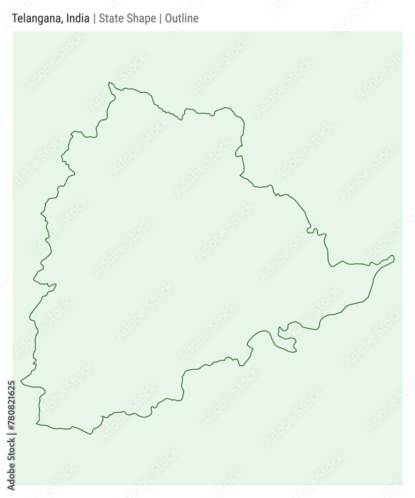Telangana, India. Simple vector map. State shape. Outline style. Border ...