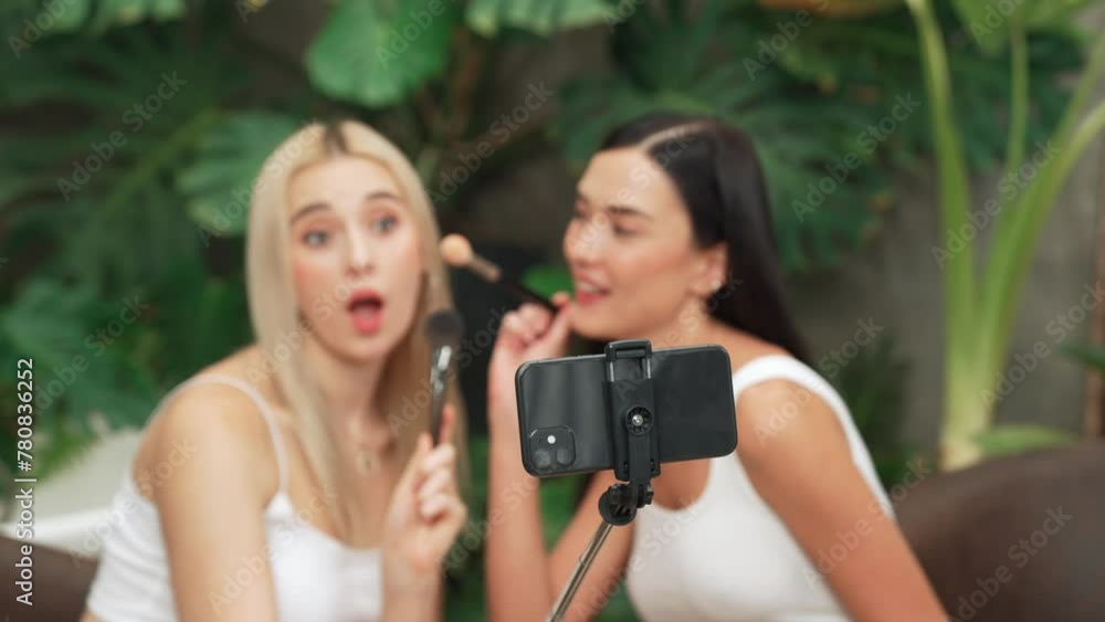Two beautiful content creator making natural beauty and cosmetic ...