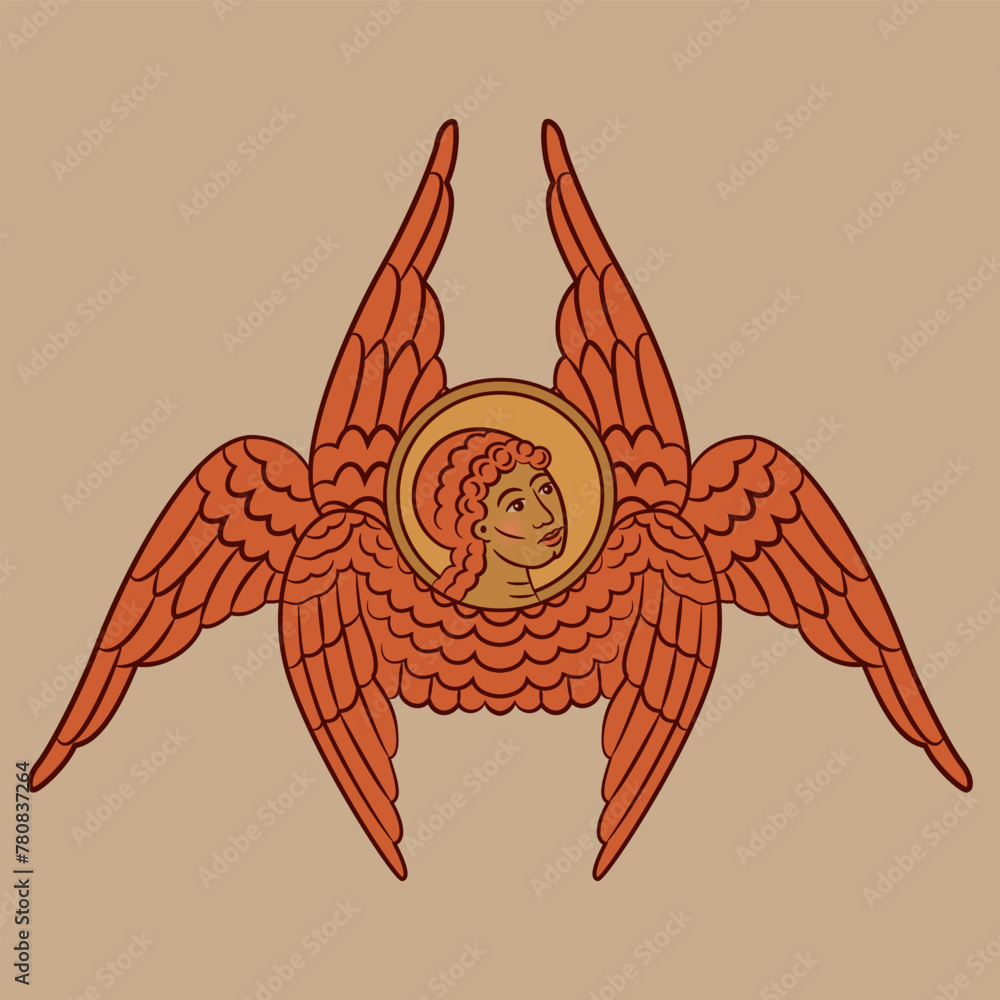 Vetor de Six winged seraph or seraphim. Christian angel. Medieval ...