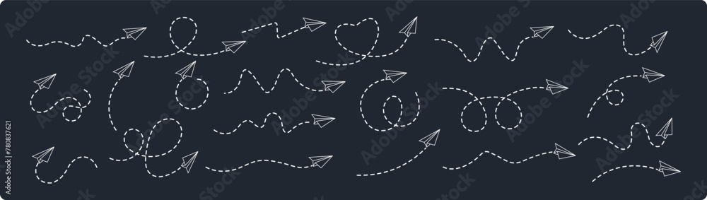 paper plane with dotted line trail trace icon, Vector paper airplane ...