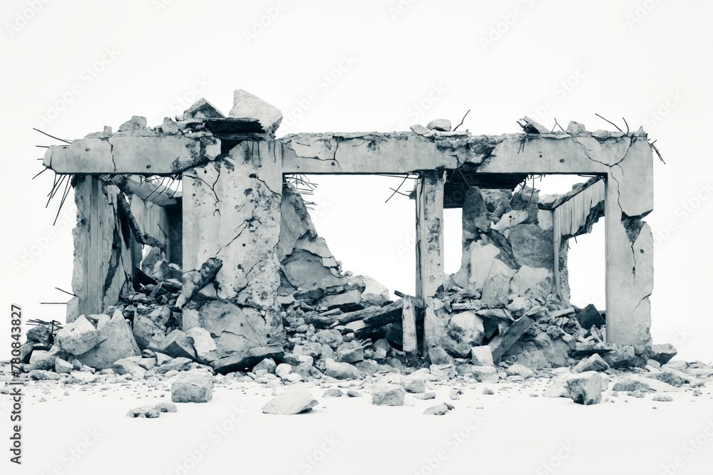 Damaged building after explosion. Part of the building hit by a rocket ...