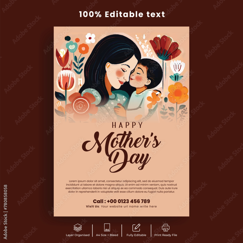 Vetor de Happy Mother's day leaflet brochure cover template with mom ...