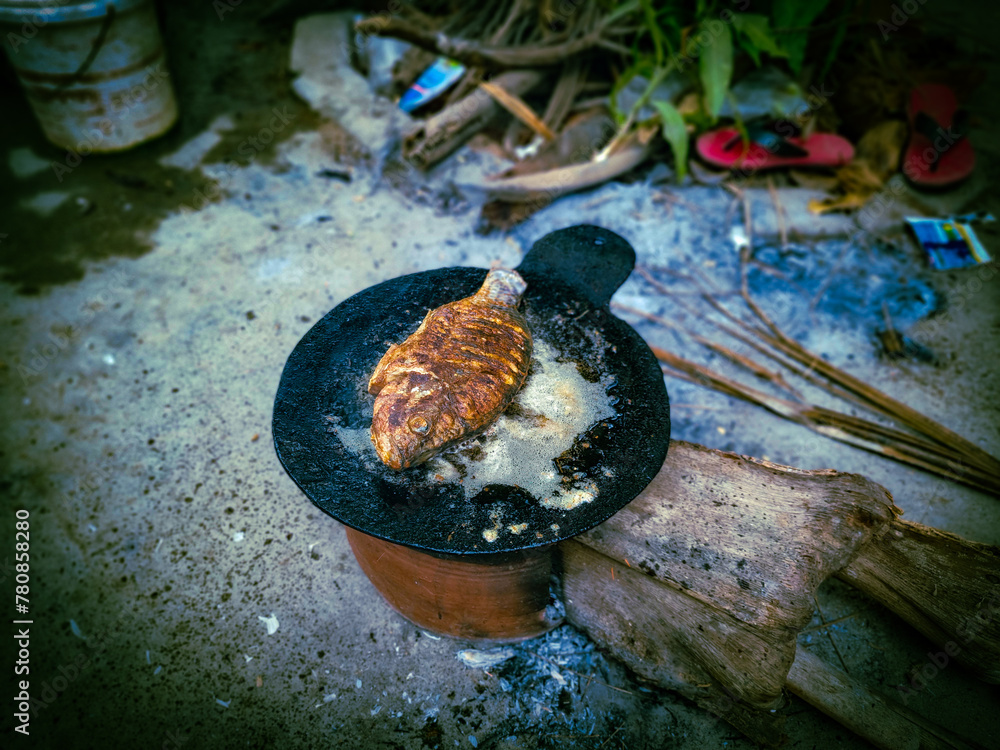 Fish fry boiling cooking in oil wallpaper background Stock Photo ...