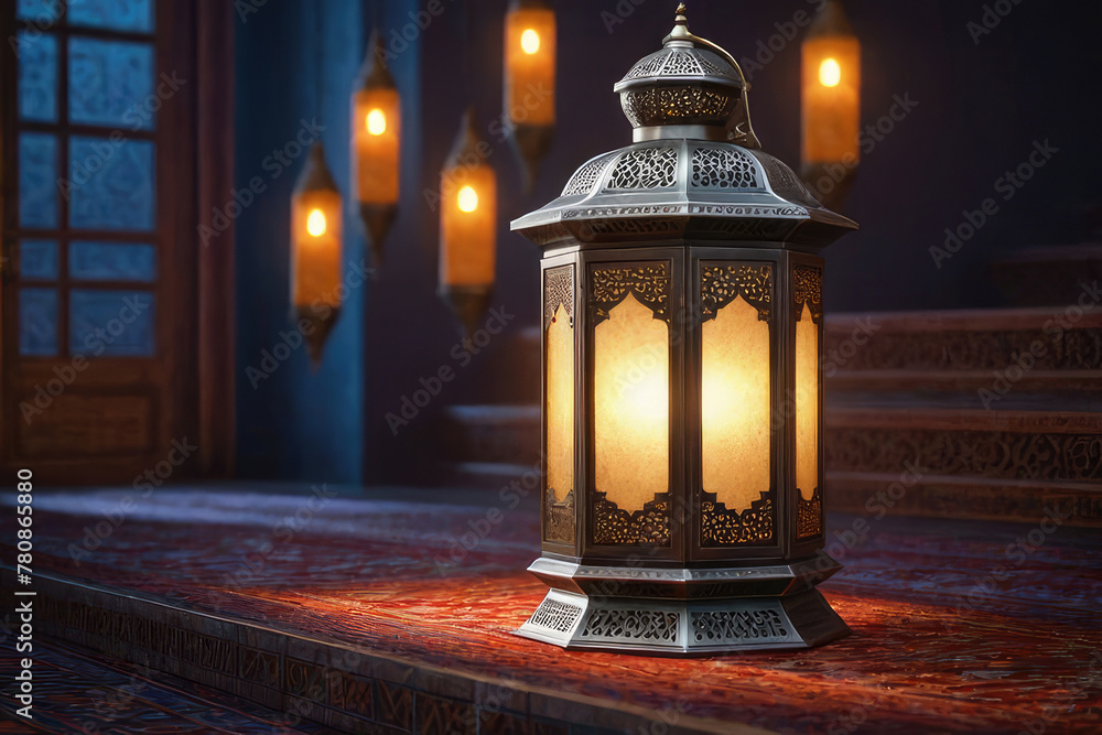 Minimalist Islamic backdrop with vintage arabic lantern in the night ...