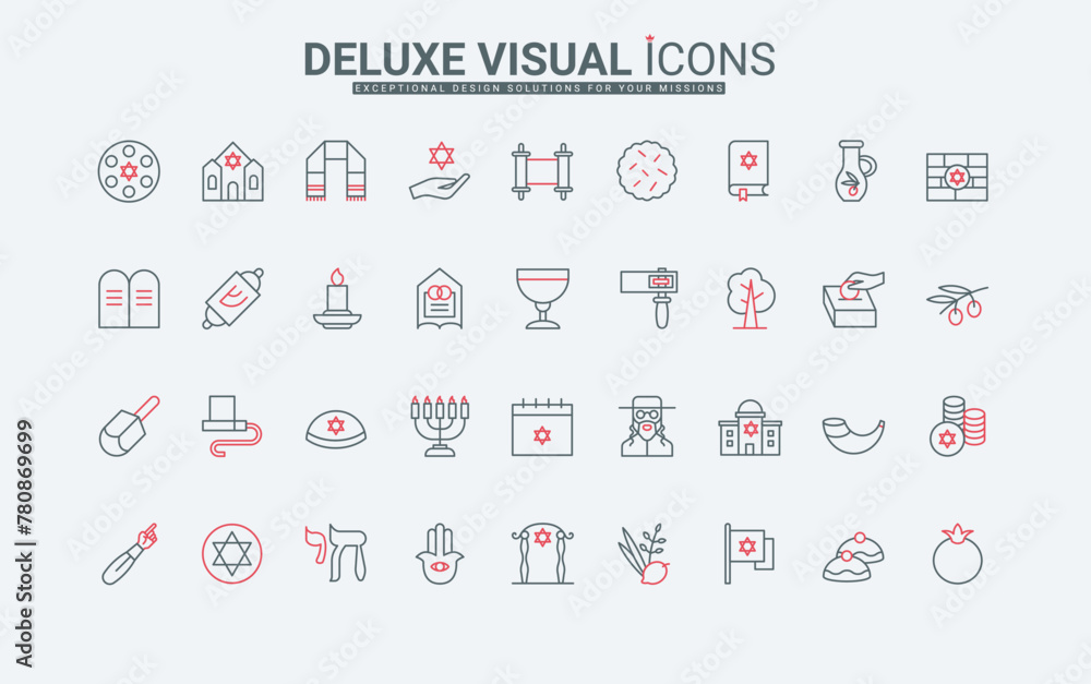 Vetor de Judaism religion line icons set. Jewish holidays and religious ...