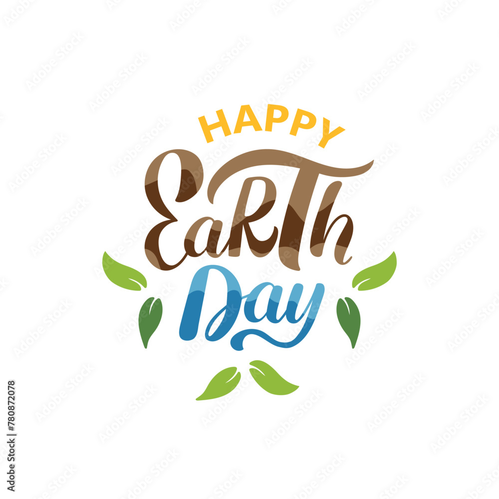 Happy earth day handwritten text. Poster design isolated on white ...