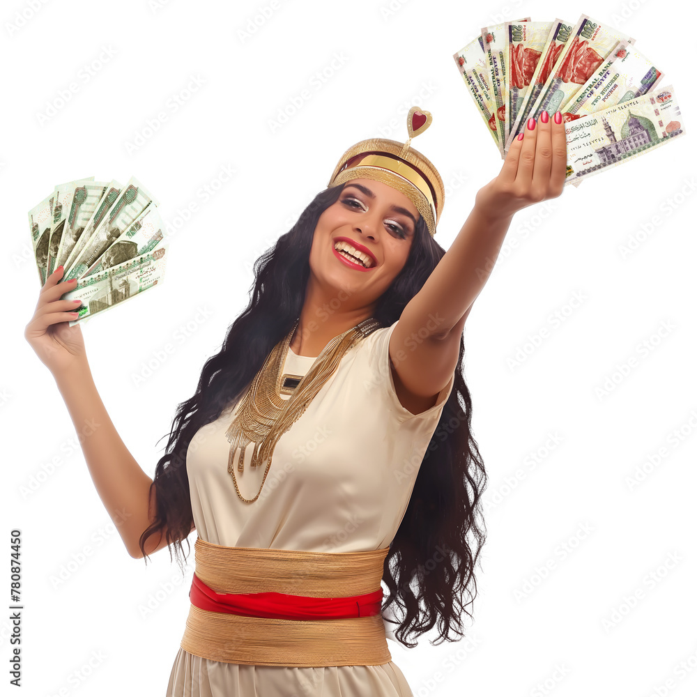 Beautiful Young Egyptian woman holding and showing Egyptian pound notes ...