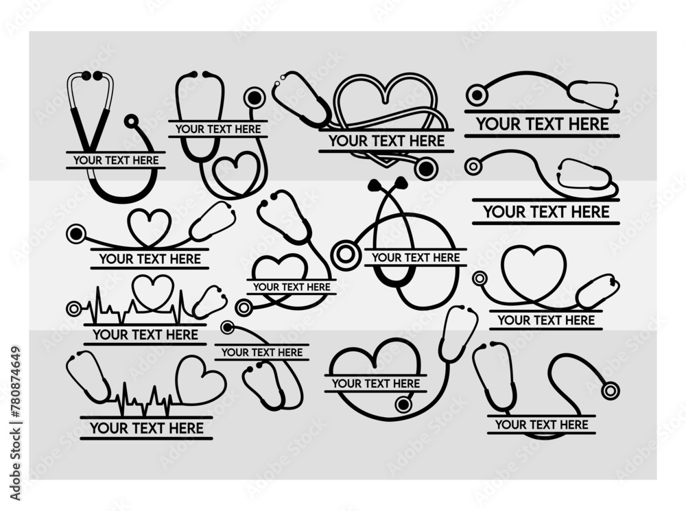 Vetor de Stethoscope Split Monogram Svg | SVG Bundle | Heart Beat ...