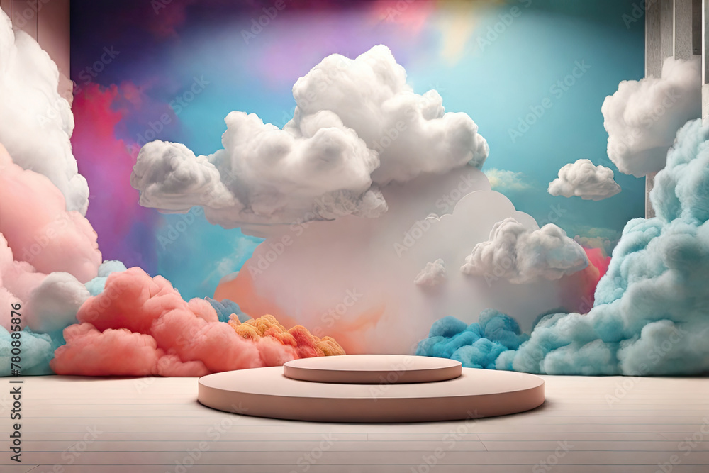 Visually 3D rendered podium stand. The colorful sky above adds a touch ...