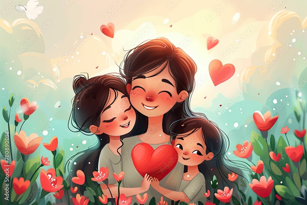 mother day cartoon image with cute kids and mom Stock Illustration ...
