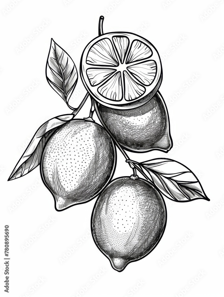 Sketch of lime line art coloring page illustration with white space ...