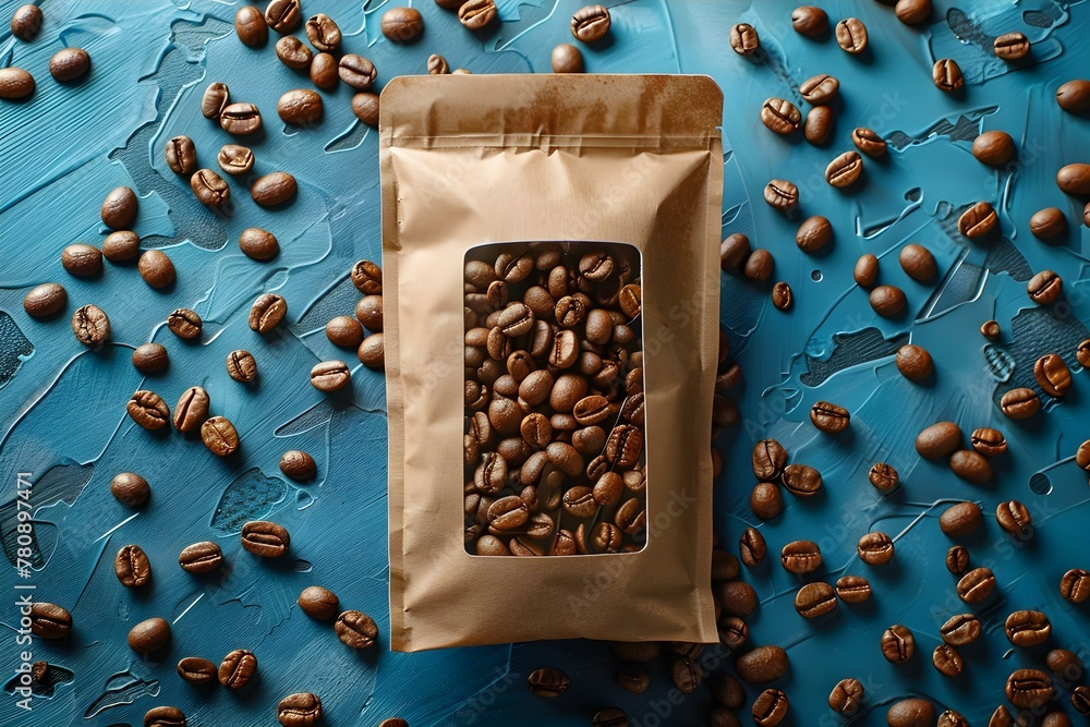 Creating a Coffee Packaging Mockup with Spilled Beans on a Table in ...