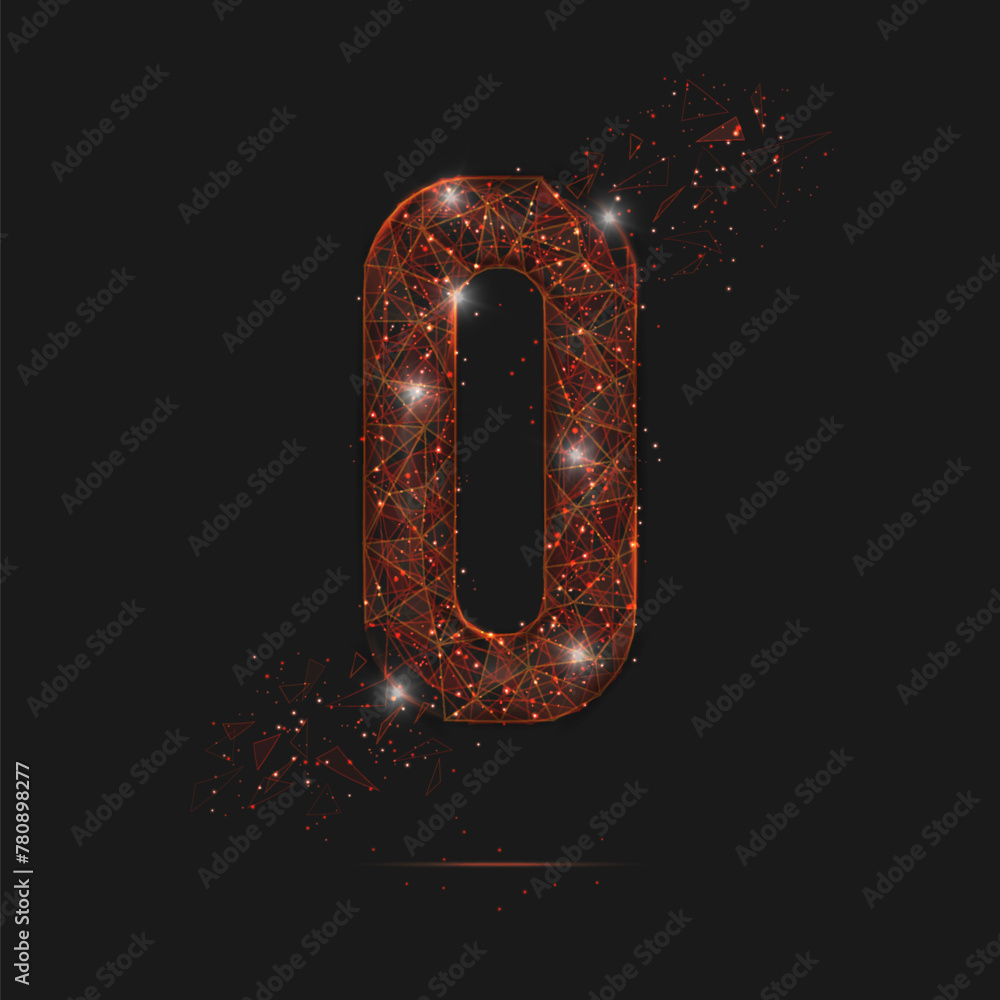 Abstract isolated orange image of a number zero. Polygonal illustration ...