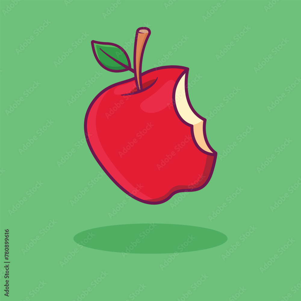 Bitten apple, half eaten apple cartoon vector illustration Stock Vector ...