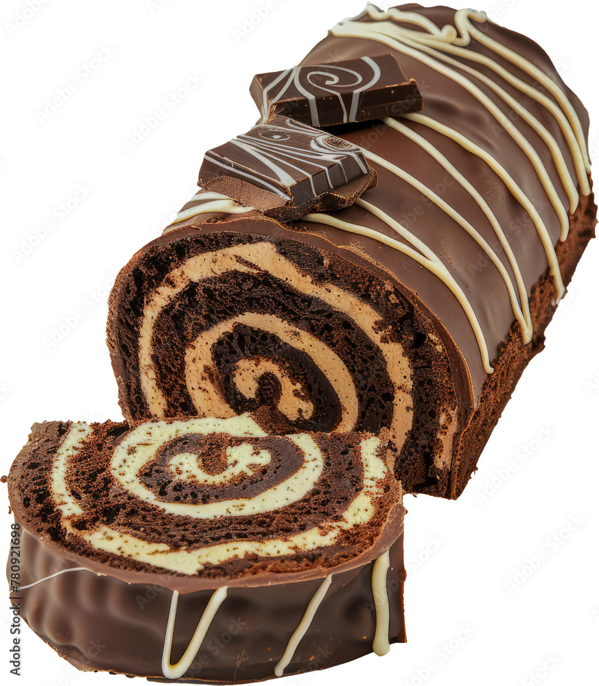 Chocolate yule log cake with creamy filling cut out png on transparent ...