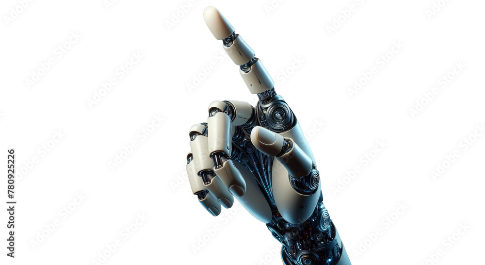 Robot hand raising finger transparent background. White robotic raising ...