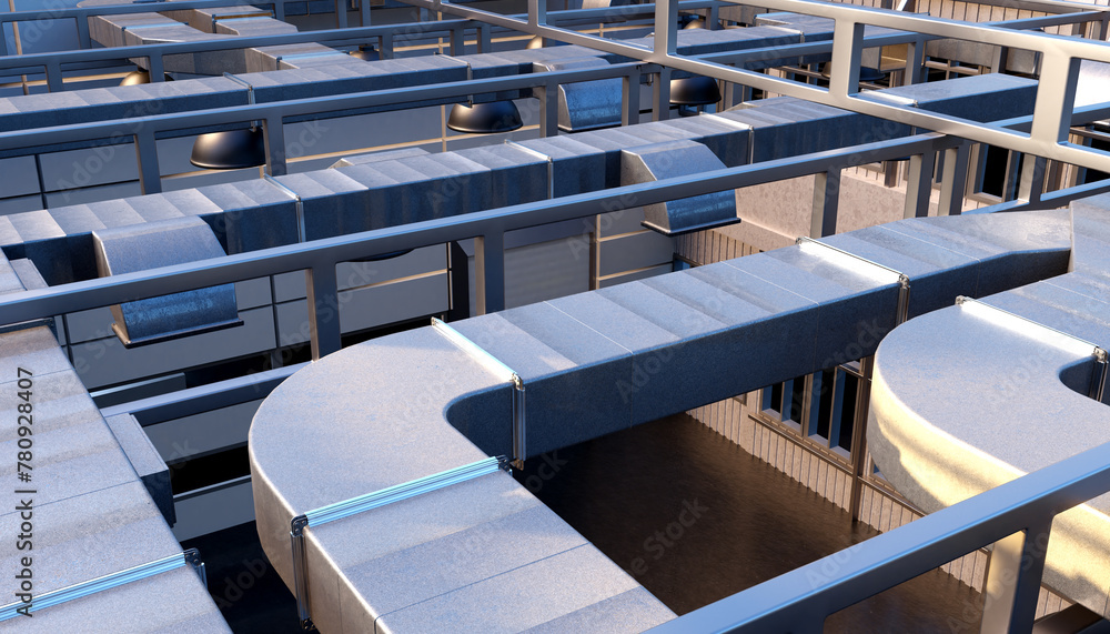 HVAC. Industrial ventilation. Metal boxes through which air ...