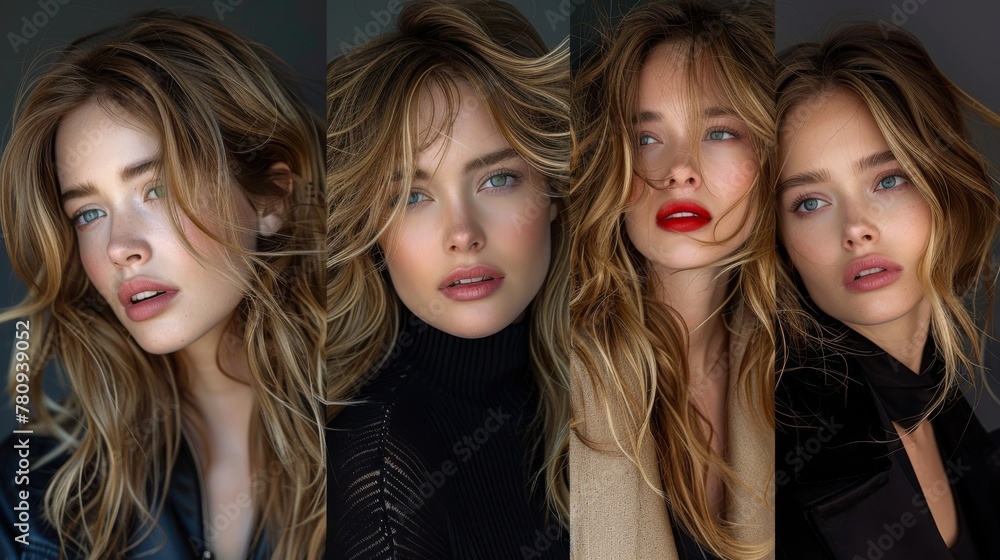 This collage shows the same beautiful young woman wearing different ...