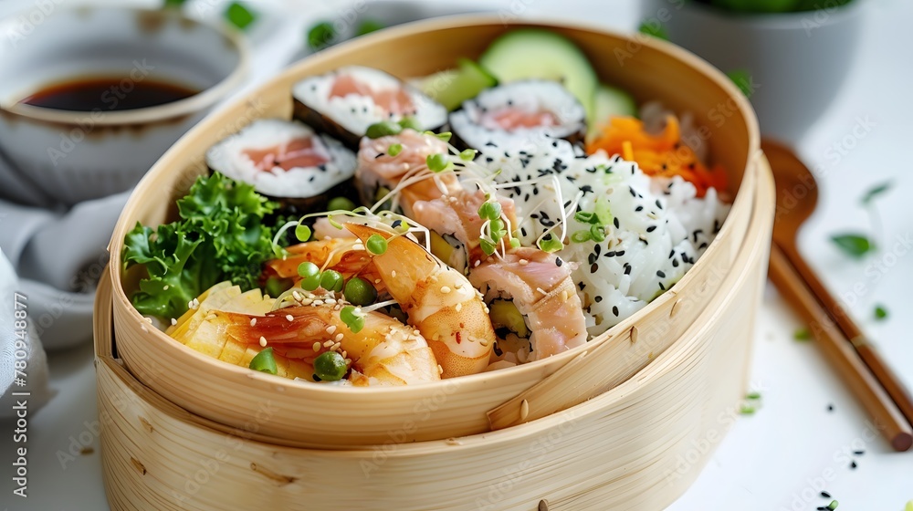 Bento lunch box on white background. Traditional Japanese food in ...