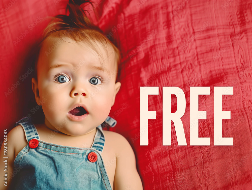 Childfree, A child lies on a red textured red surface, wearing blue ...