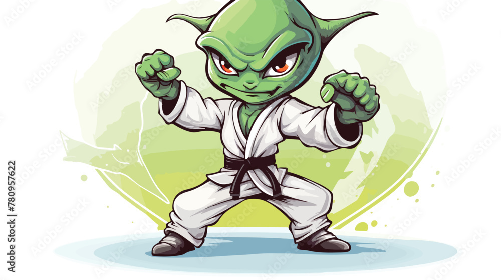 Cartoon Alien Karate Vector Illustration 2d flat ca Stock Vector ...