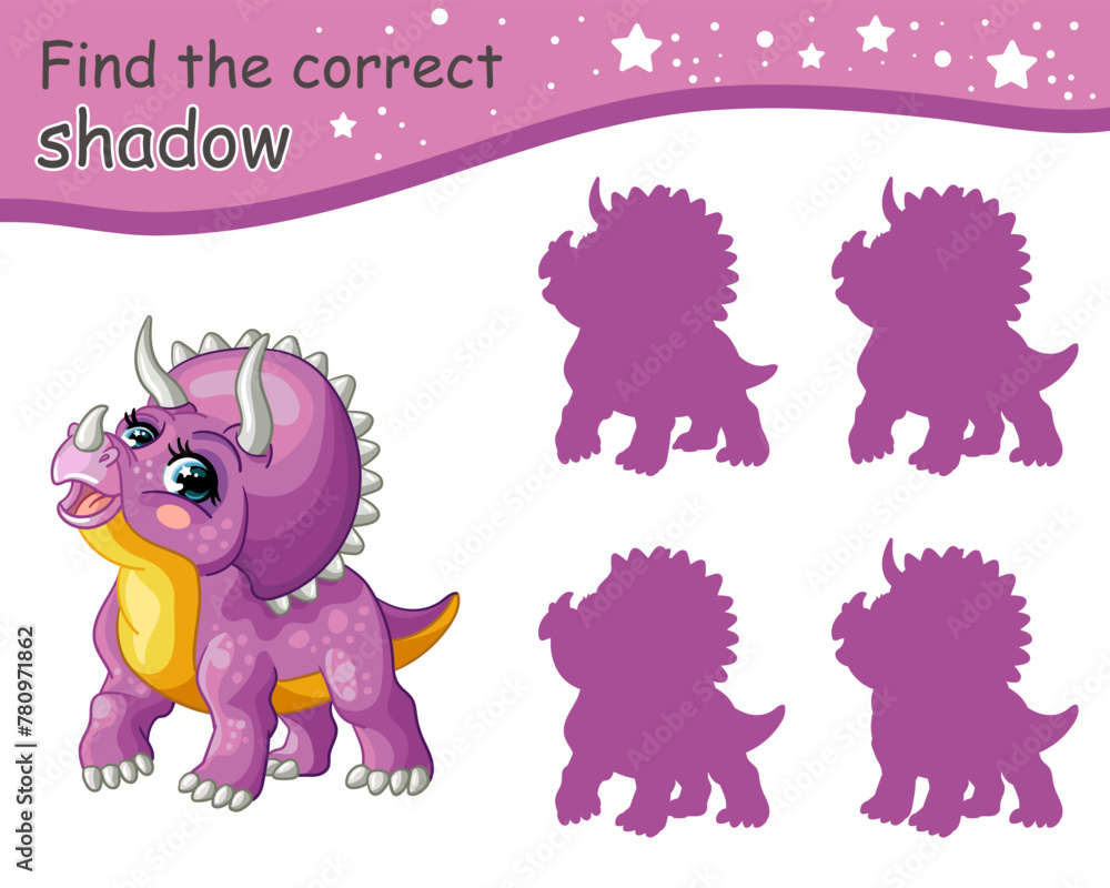 Find correct shadow of triceratops dinosaur vector illustration Stock ...