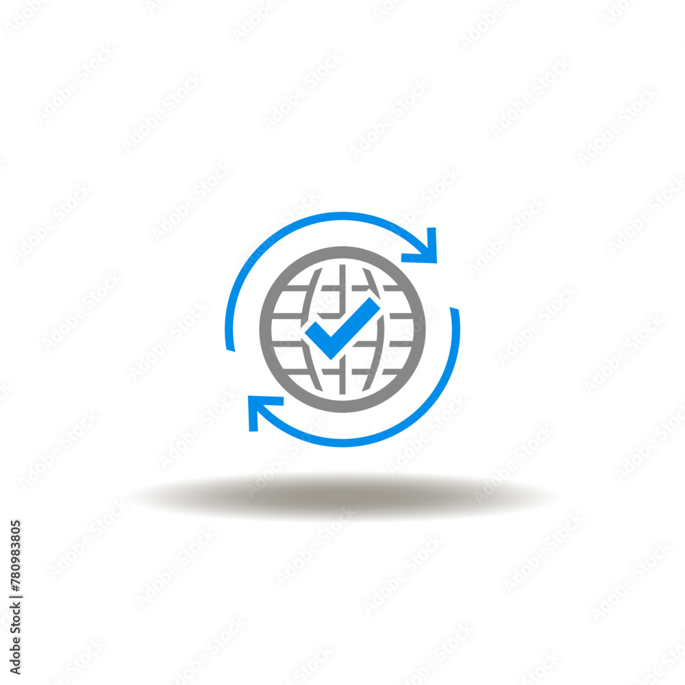 Vector illustration of earth globe with check mark and round arrows ...