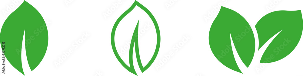 Vetor de Green leaf vector icons. Eco leaf logo. Simple linear leaves ...