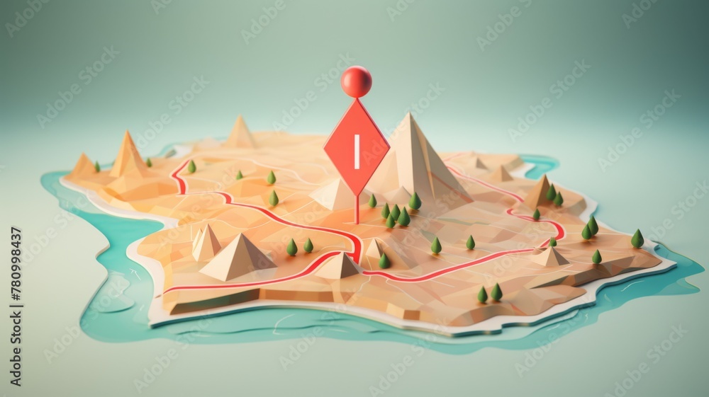 Stylized low poly island landscape with pin - A 3D rendered low poly ...