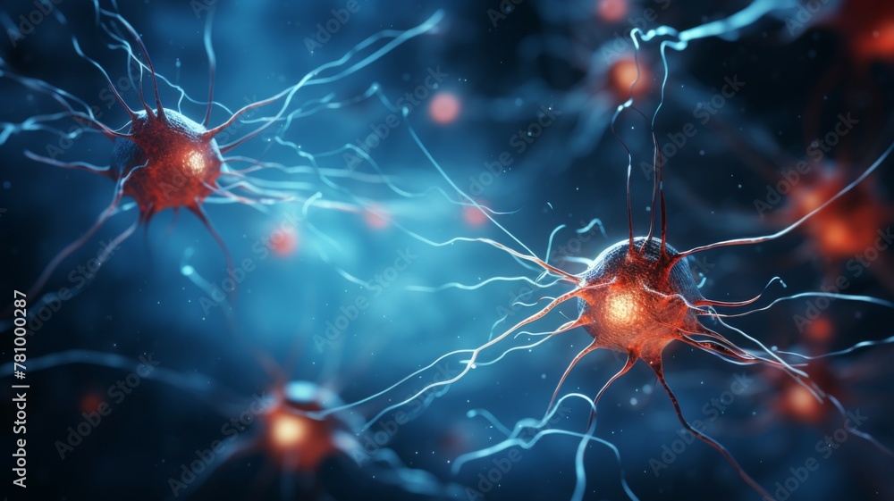 Vivid synaptic network of neuron cells - A vibrant 3D rendered ...