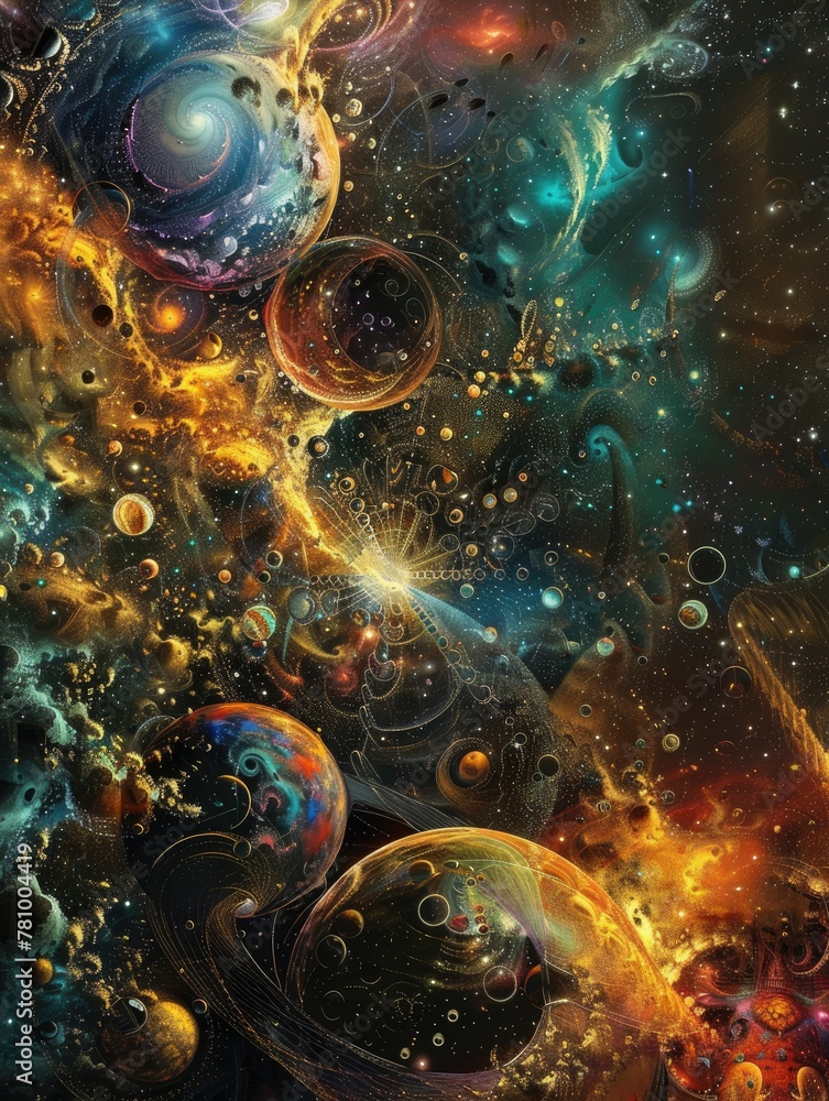 Vibrant cosmic art with surreal planets - This dazzling cosmic art ...