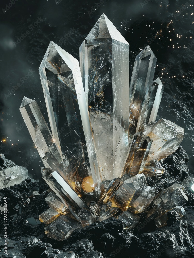 Glowing quartz cluster on a dark backdrop - This image features an eye ...
